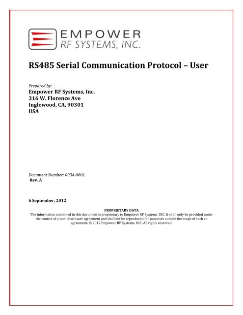 RS485 Serial Communication Protocol - Empower RF Systems Inc.