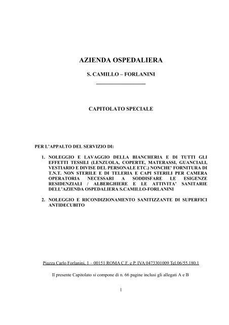 CAPITOLATO LAVANOLO.pdf - Azienda ospedaliera S.Camillo ... CAPITOLATO LAVANOLO.pdf - Azienda ospedaliera S.Camillo ...