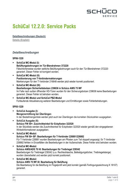 SchüCal 12.2.0: Service Packs