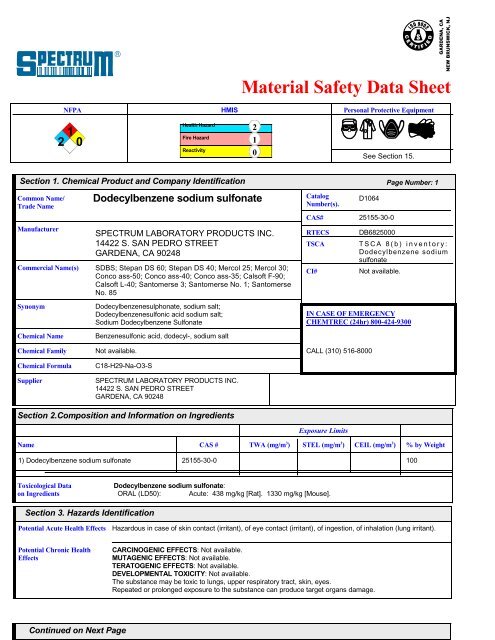 1 2 0 Material Safety Data Sheet - Spectrum Chemical