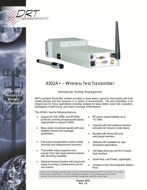 4302A+ – Wireless Test Transmitter - Digital Receiver Technology