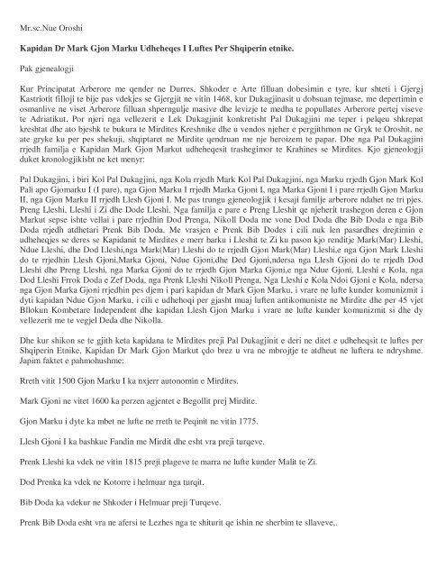 Mr.sc.Nue Oroshi Kapidan Dr Mark Gjon Marku Udheheqes I Luftes ...