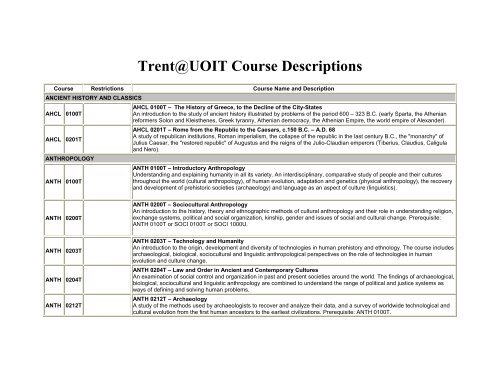 Trent University Course Descriptions (UOIT Electives) - University of ...