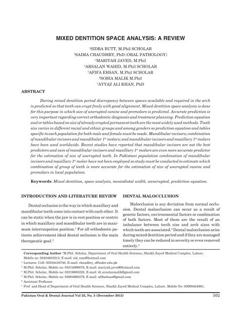 mixed dentition space analysis: a review - Pakistan Oral and Dental ...