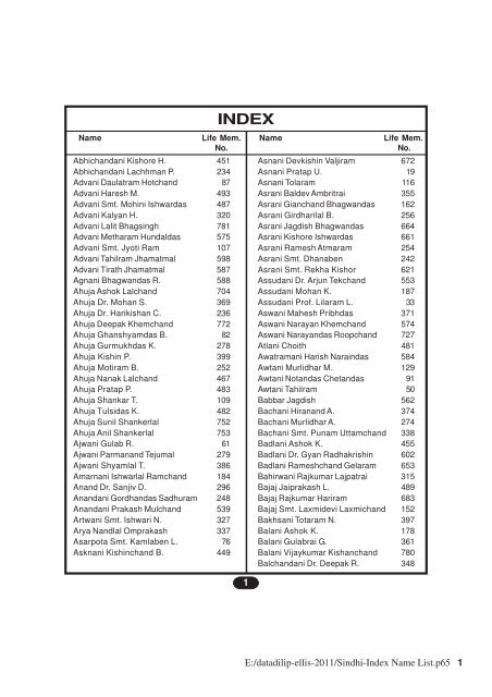 E:/datadilip-ellis-2011/Sindhi-Index Name List ... - Sindhi Panchayat