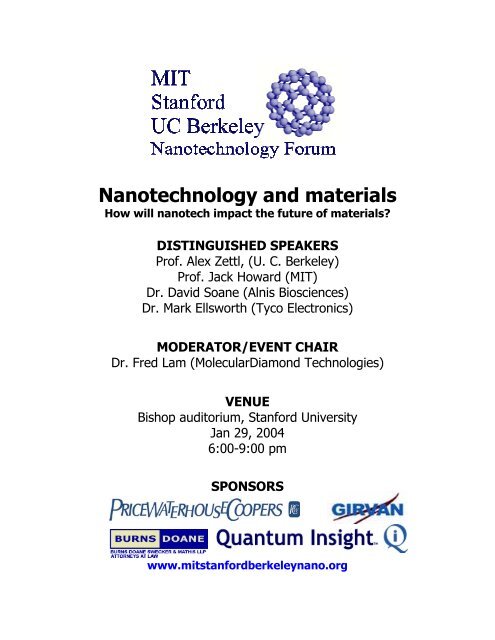 Nanotechnology and materials - MIT · Stanford · Berkeley ...