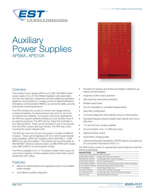 Data Sheet 85005-0127 -- Auxiliary Power Supply