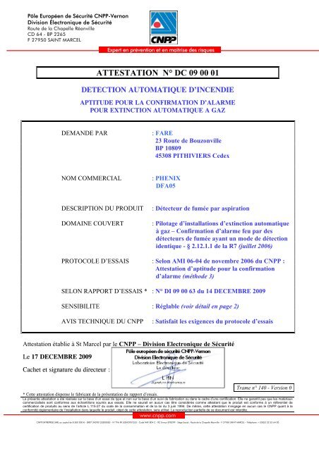 ATTESTATION N° DC 09 00 01 - DEF