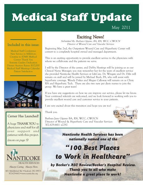 the most recent Medical Staff Newsletter - Nanticoke Health Services