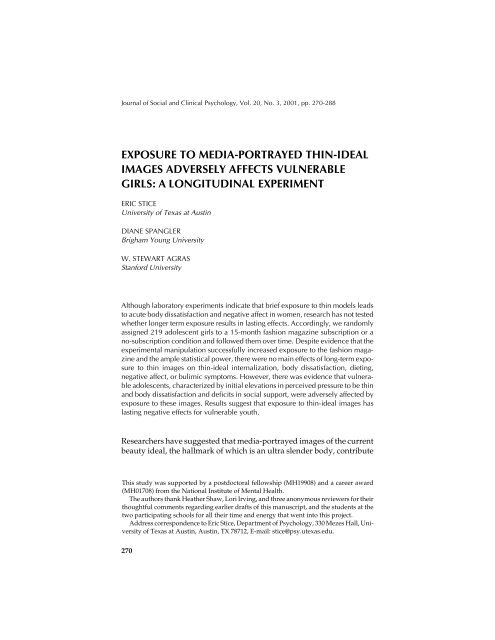 Eric Stice The Body Project