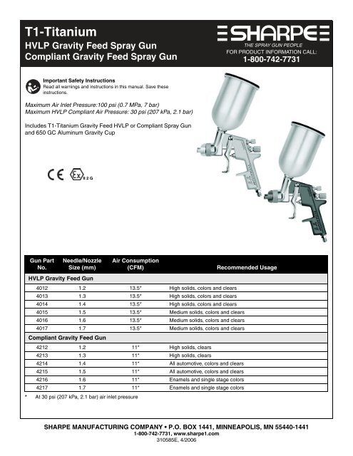 310585E, Sharpe T1-Titanium, HVLP Gravity Feed Spray Gun ...