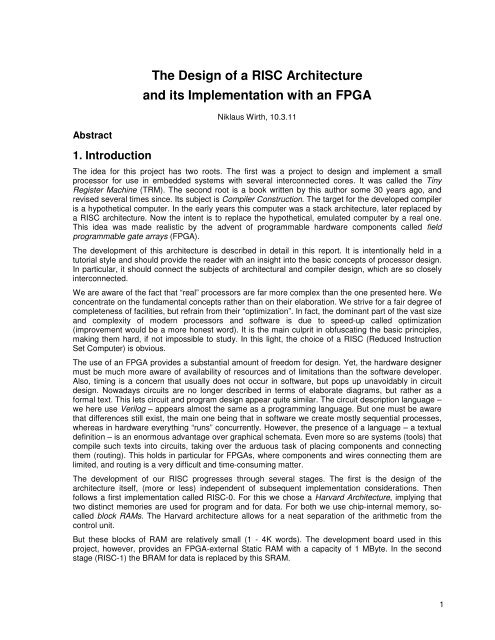 The Design of a RISC Architecture and its Implementation with an ...