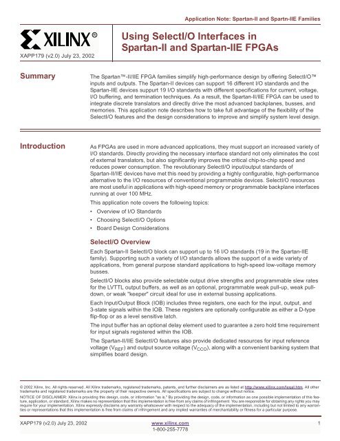 Using SelectI/O Interfaces in Spartan-II and Spartan-IIE FPGAs