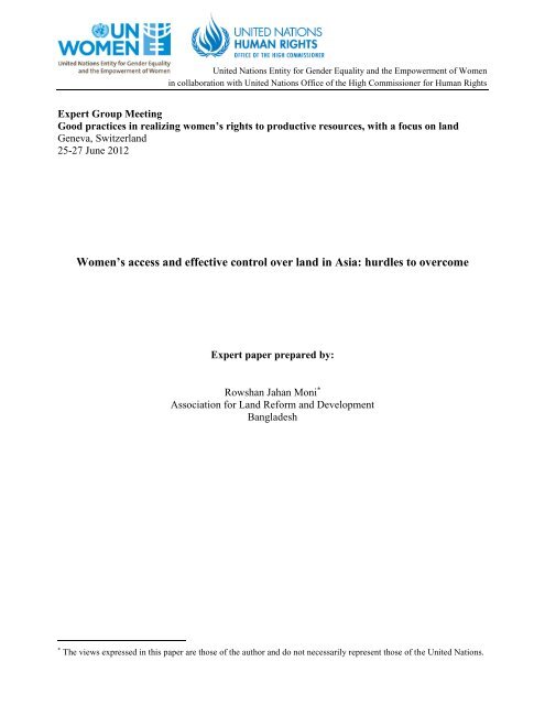 Women's access and effective control over land in - UN Women