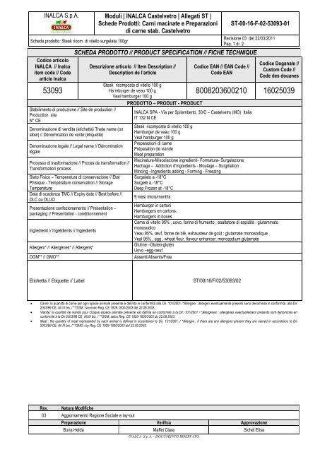 53093_Steak ricomp. vitello surgelata 100g - Inalca