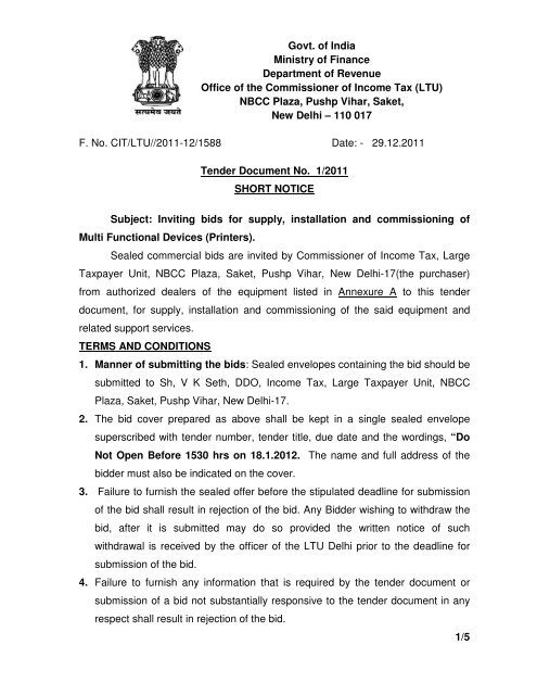 Govt. of India Ministry of Finance Department of - Income Tax ...