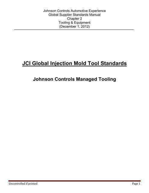 [PDF] JCI Global Injection Mold Tool Standards - Johnson Controls Inc.