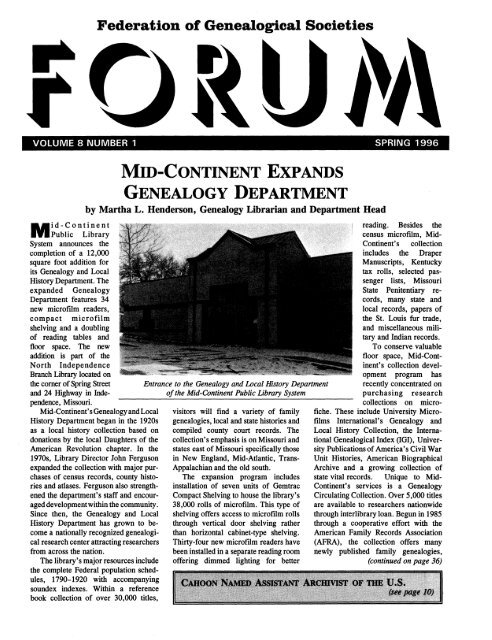 MID-CONTINENT EXPANDS GENEALOGY DEPARTMENT - RootsWeb