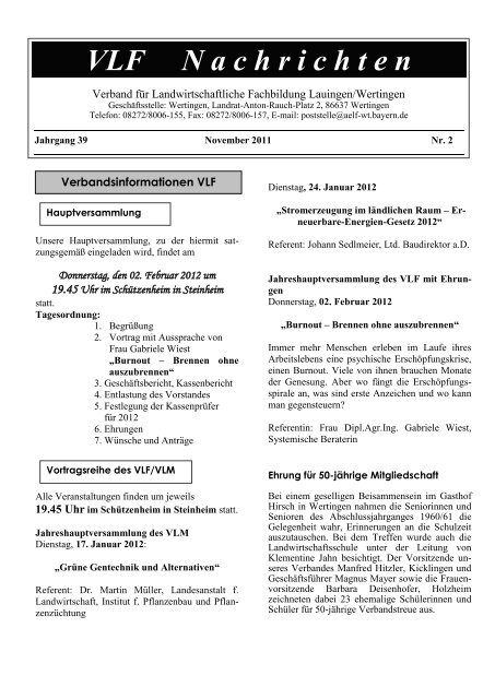 Rundbrief - Verband für landwirtschaftliche Fachbildung in Bayern eV
