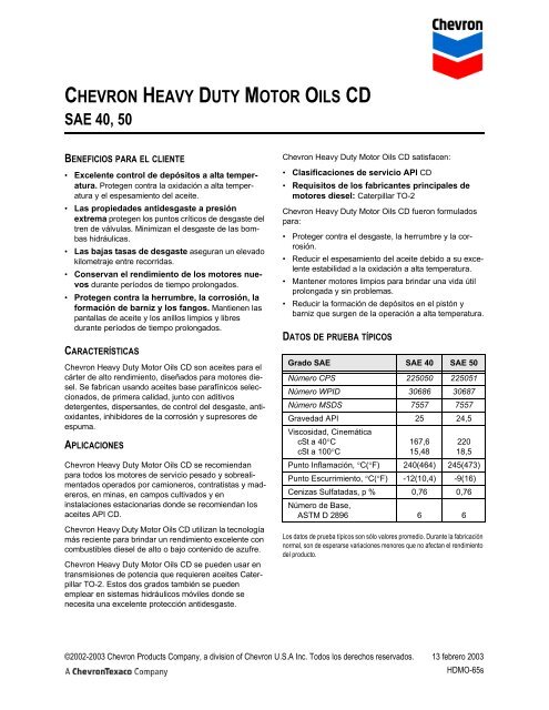 chevron heavy duty motor oils cd sae 40, 50 - LUIHSA