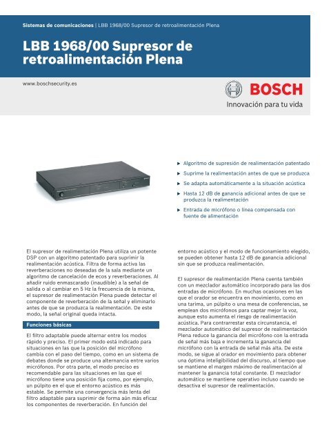 LBB 1968/00 Supresor de retroalimentación Plena - Bosch Security ...