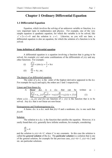 Chapter 1 Ordinary Differential Equation - Department of Physics, HKU