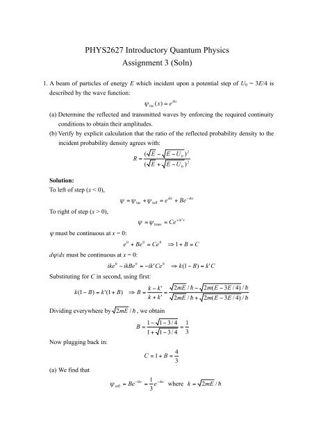 PHYS2627 Introductory Quantum Physics Assignment 3 (Soln)