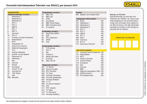 Zenderoverzicht - Xs4all