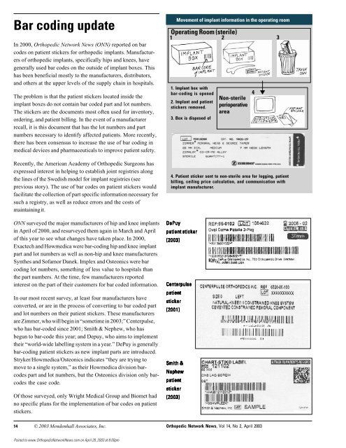 Bar coding update - ONN Trauma - Orthopedic Network News