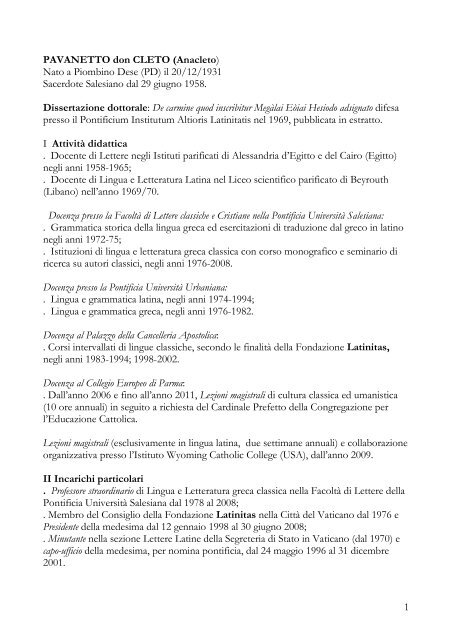 1 PAVANETTO don CLETO (Anacleto) Nato a Piombino Dese (PD) il ...