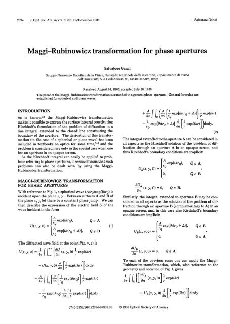 Maggi-Rubinowicz transformation for phase apertures