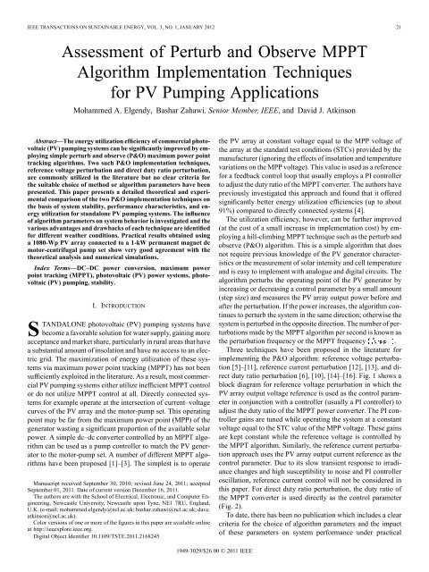 Assessment of Perturb and Observe MPPT Algorithm - Newcastle ...
