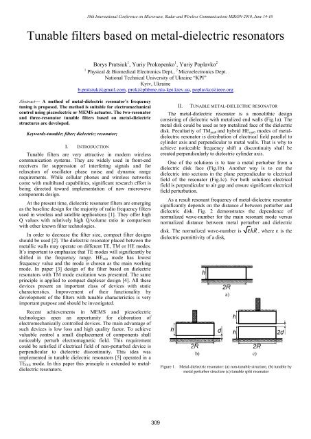 Tunable filters based on metal-dielectric resonators