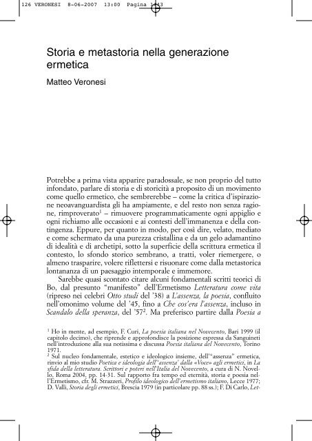 Matteo Veronesi Storia e metastoria nella ... - Cristina Campo