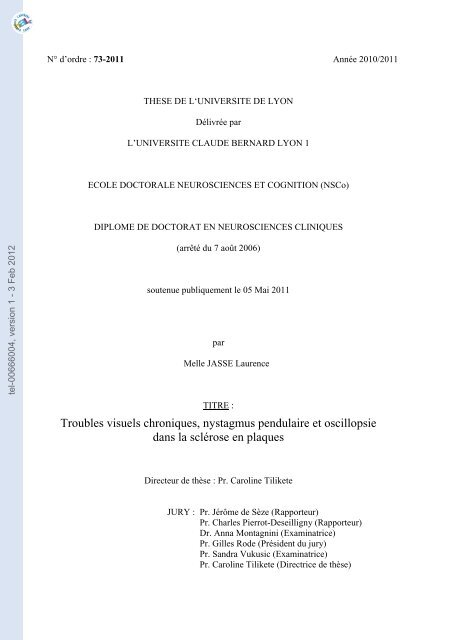 Troubles visuels chroniques, nystagmus pendulaire et oscillopsie ...