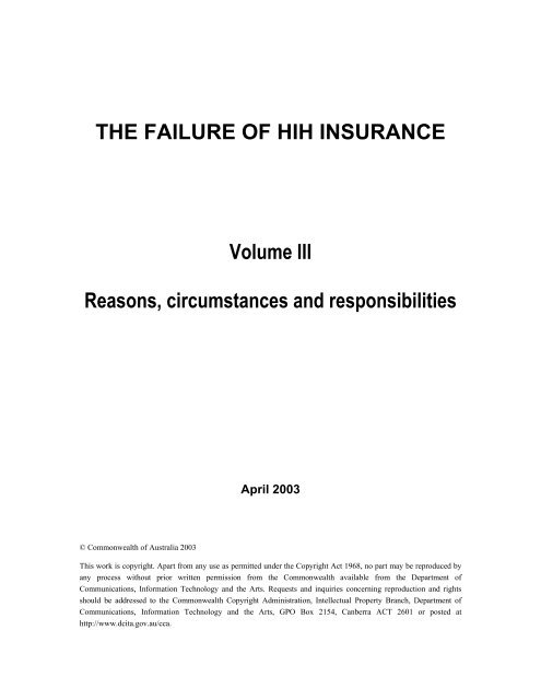 THE FAILURE OF HIH INSURANCE Volume III Reasons ...