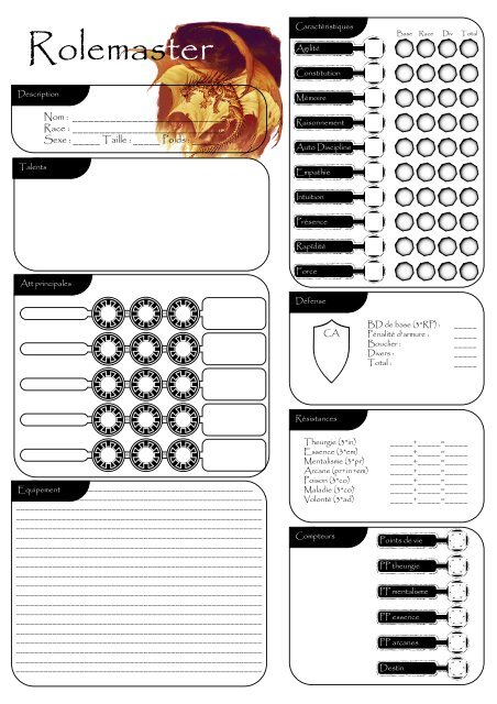 Rolemaster - Fiche de personnage