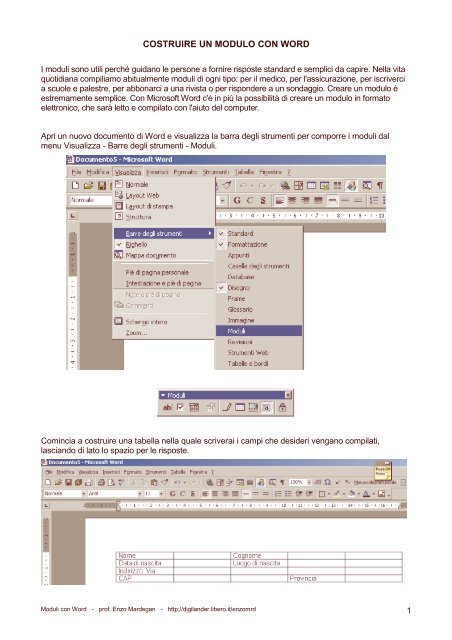COSTRUIRE UN MODULO CON WORD