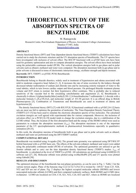 theoretical study of the absorption spectra of benzthiazide
