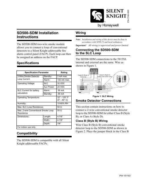 SD500-SDM Installation Instructions - Silent Knight