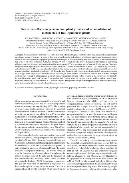 Salt stress effects on germination, plant growth and accumulation of ...