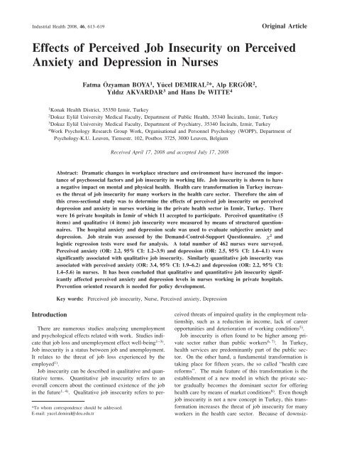 Effects of Perceived Job Insecurity on Perceived Anxiety and ...
