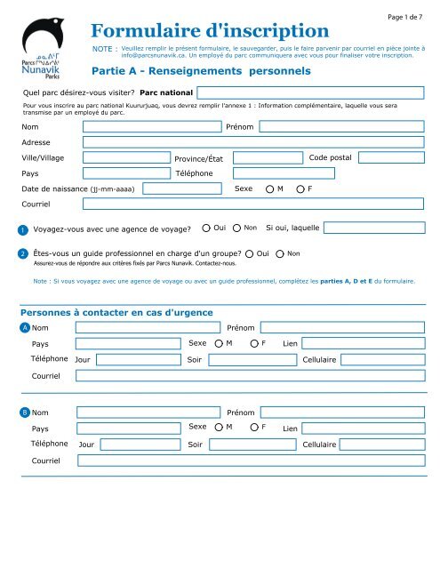 Formulaire d'inscription (PDF) - Nunavik Parks