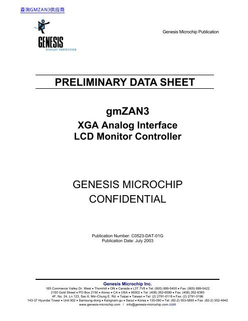 PRELIMINARY DATA SHEET gmZAN3 GENESIS MICROCHIP ...