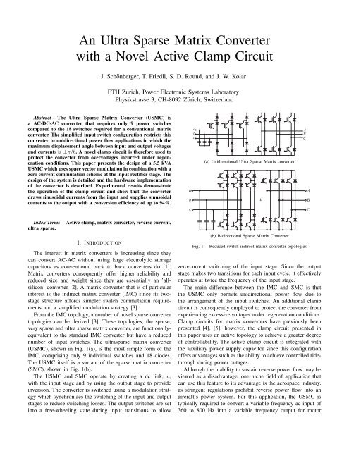 An Ultra Sparse Matrix Converter with a Novel Active Clamp Circuit