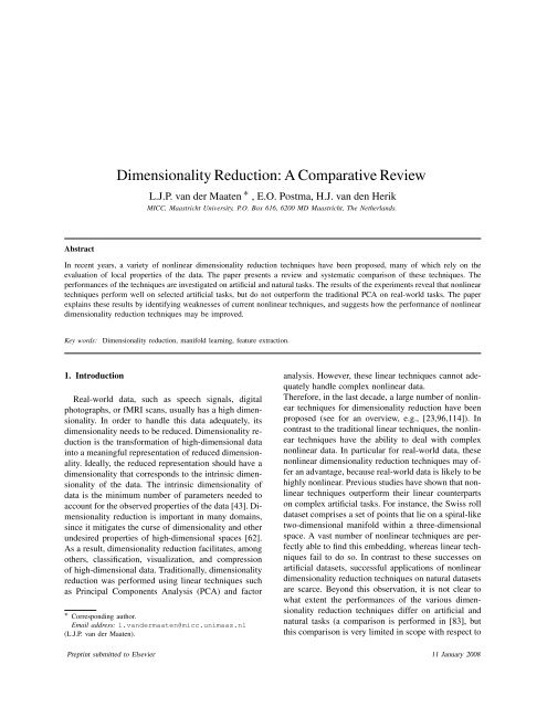 Dimensionality Reduction: A Comparative Review