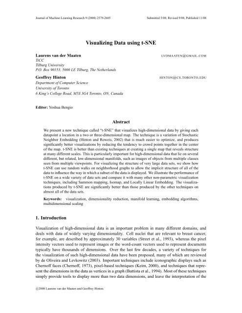 Visualizing Data using t-SNE - Journal of Machine Learning Research