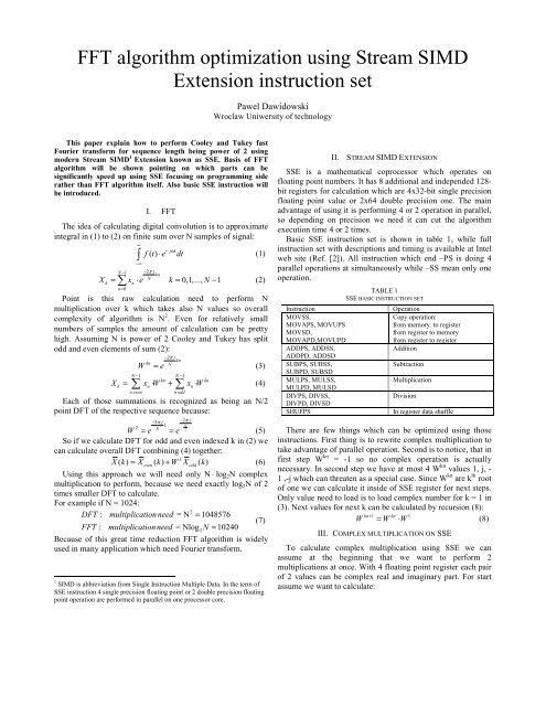 Fft Algorithm Optimization Using Stream Simd Extension Eeeic 2046