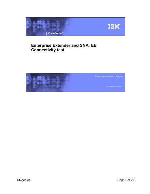 Enterprise Extender and SNA: EE Connectivity test - IBM