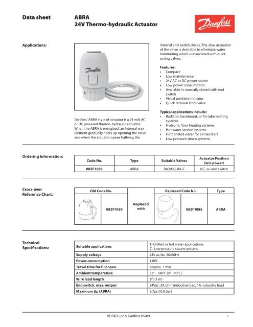 Data sheet ABRA 24V Thermo-hydraulic Actuator - Danfoss Heating